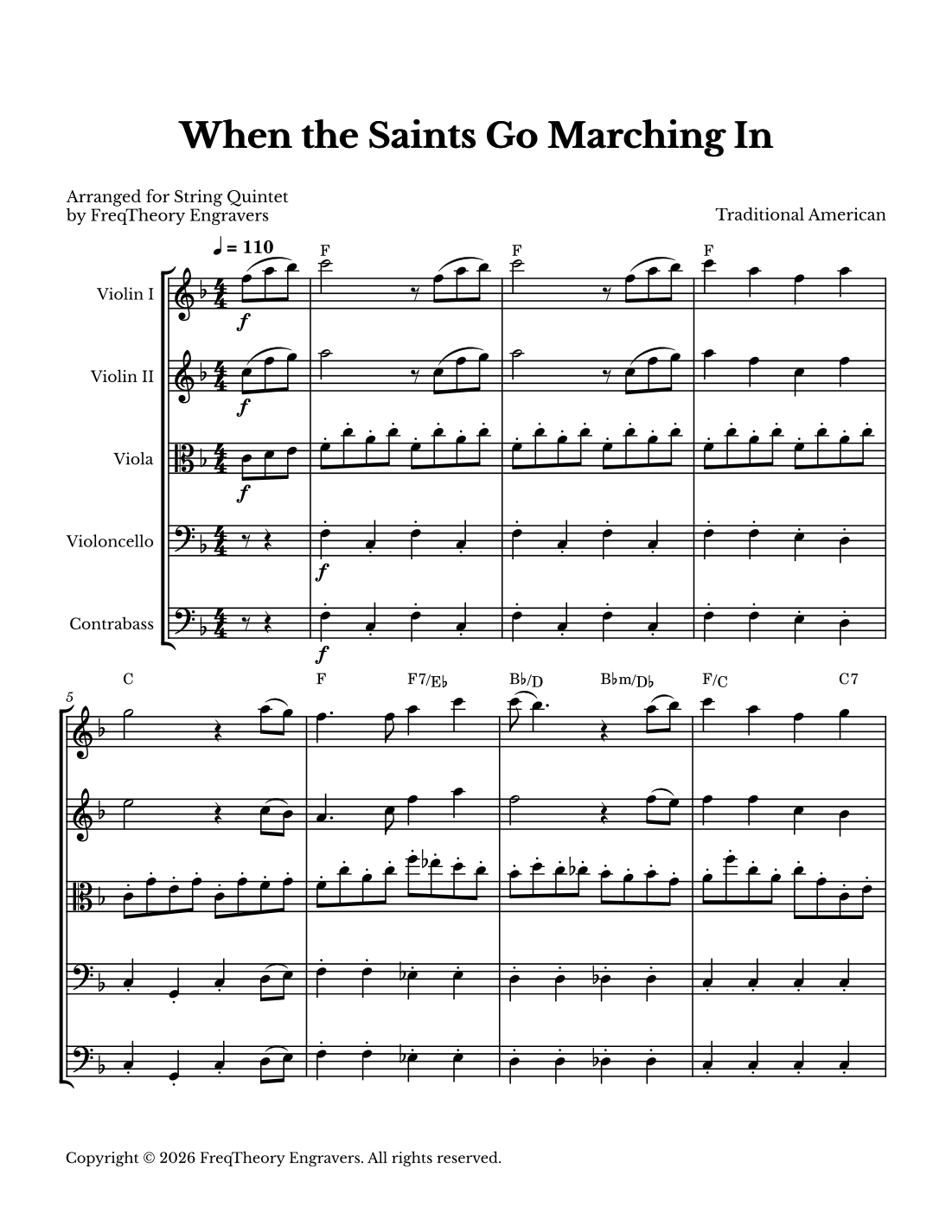 When The Saints Go Marching In - For String Quintet (arr. FreqTheory ...