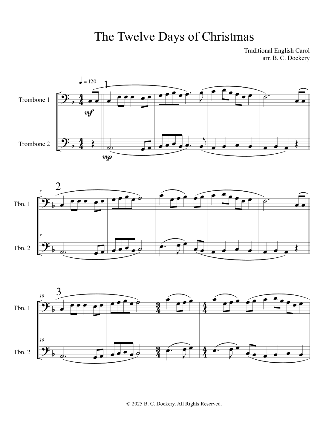 The Twelve Days of Christmas (Trombone Duet) (arr. B. C. Dockery) by ...