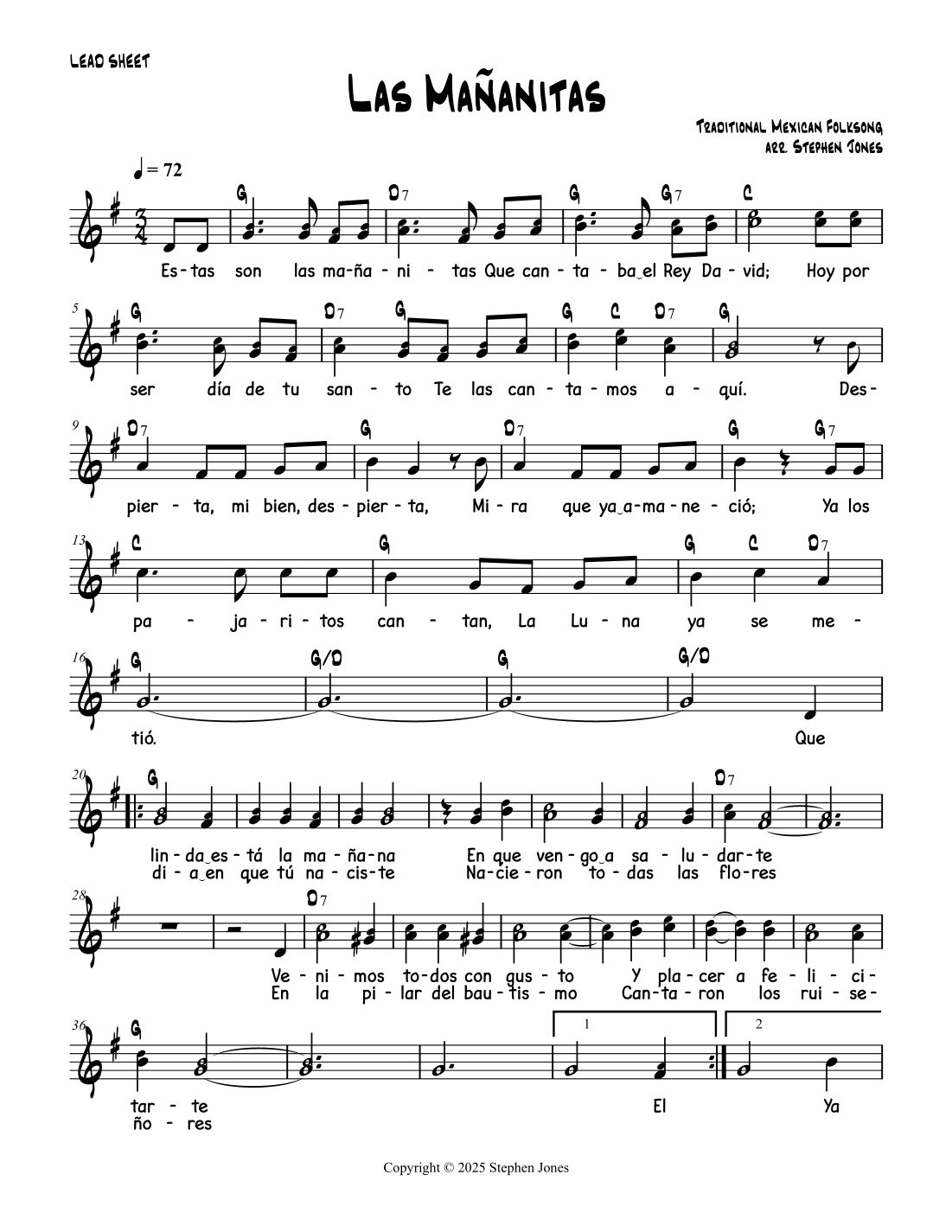 Las Mañanitas (arr. Stephen Jones) by Traditional Mexican Folk Song ...