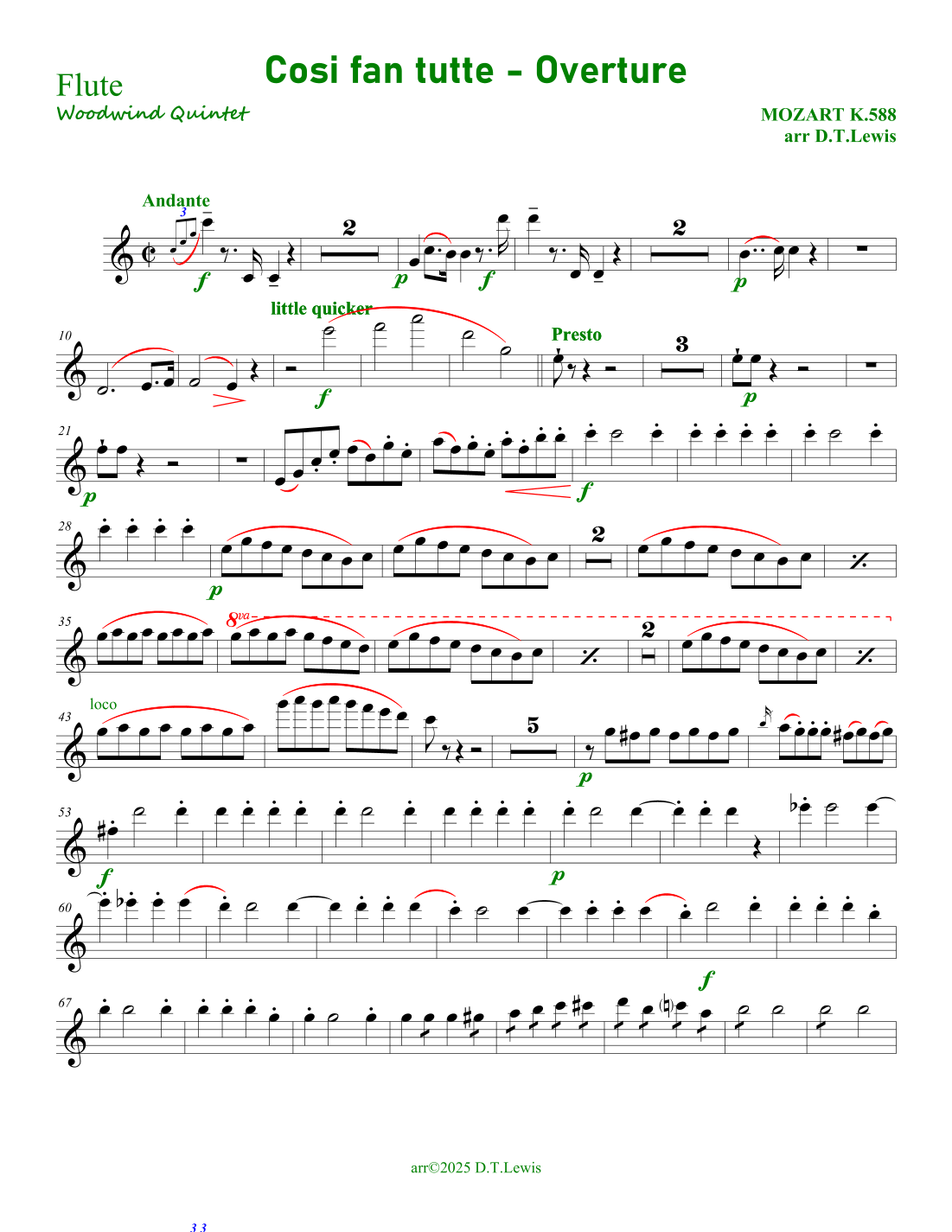 WA Mozart: Overture from 'Cosi fan tutte'--for woodwind quintet (arr. Derrick Thomas Lewis) por ...