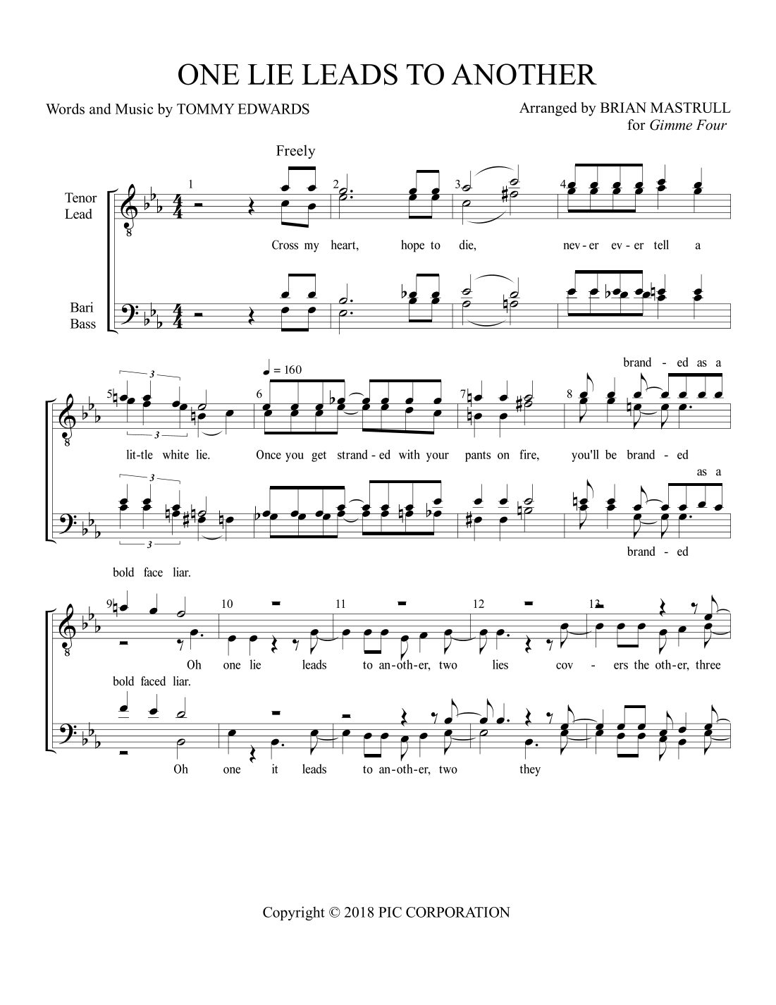 One Lie Leads To Another (arr. Brian Mastrull) by Tommy Edwards Sheet ...