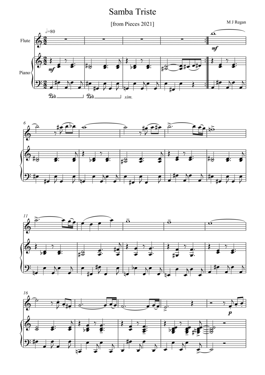 Samba Triste by M J regan Sheet Music for Flute and Piano at Sheet ...