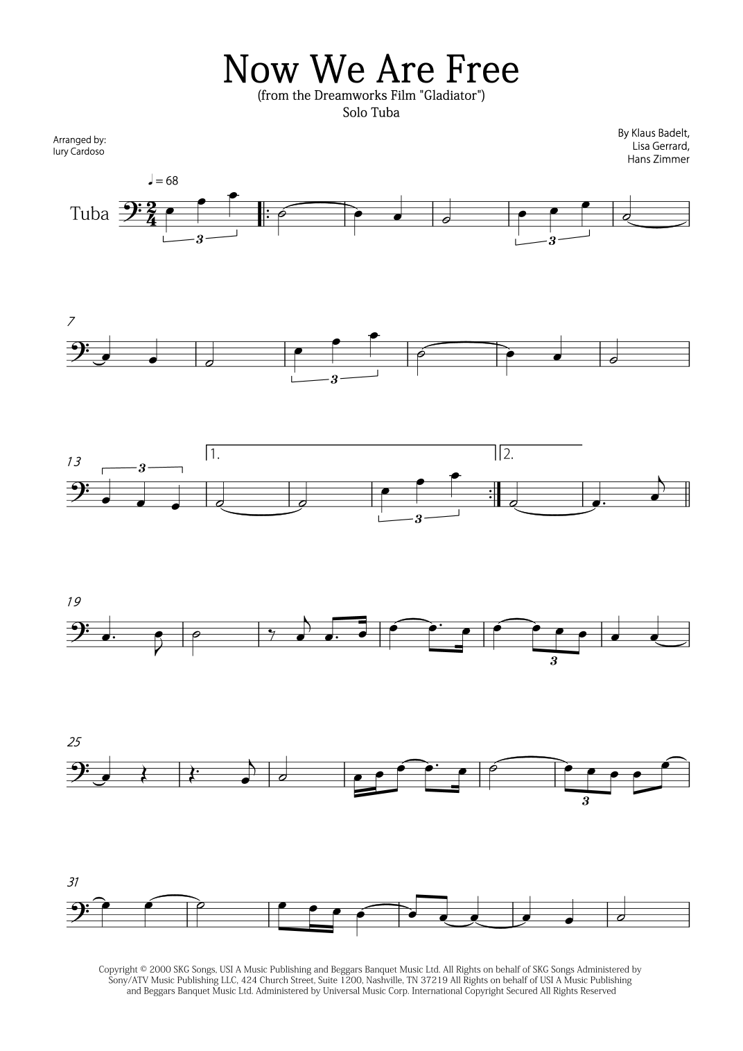 Now We Are Free (arr. Iury Cardoso by Hans Zimmer Sheet Music for Tuba ...