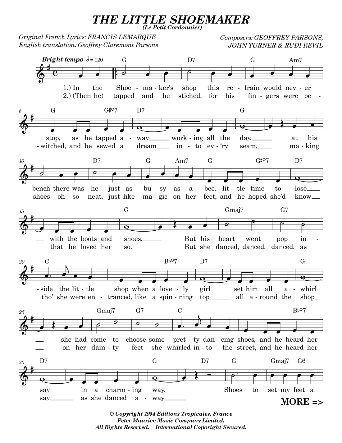 THE LITTLE SHOEMAKER (arr. Richard E. Wentzel) by Rosemary Clooney ...