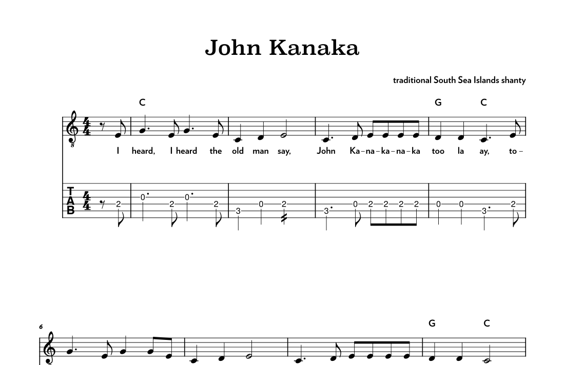 John Kanaka (arr. Riverside Guitar School) by Traditional Sheet Music ...