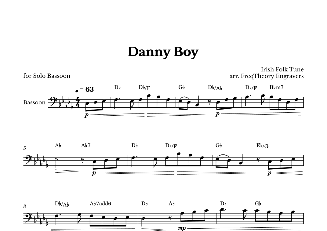 Danny Boy - for Solo Bassoon (arr. FreqTheory Engravers) by Traditional ...