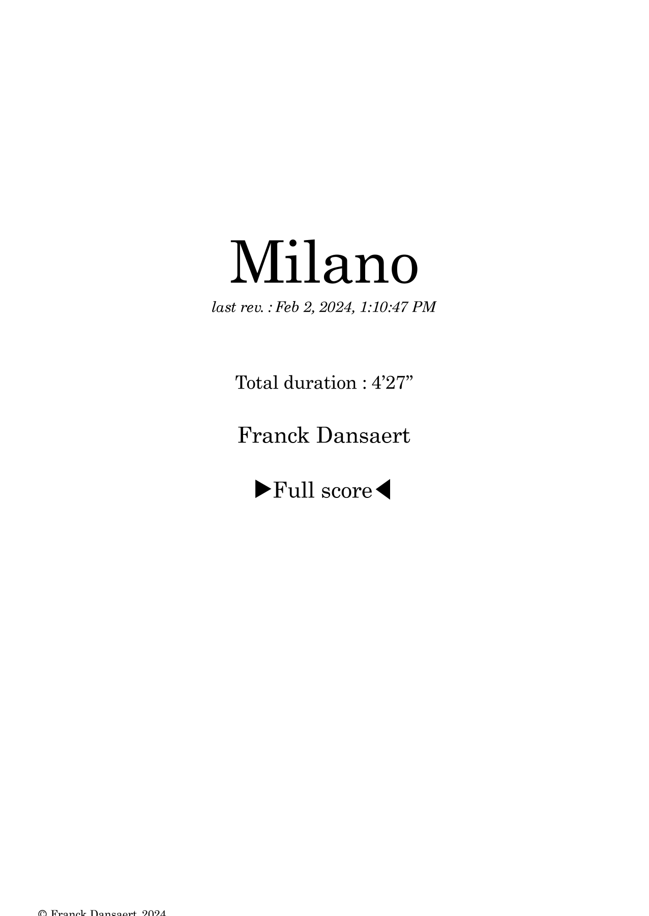 Milano - Score Only by Franck Dansaert Sheet Music for Full Orchestra ...