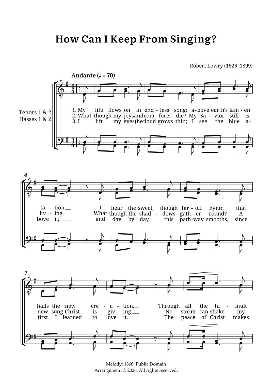 How Can I Keep From Singing? – TTBB Choir (G major) (arr. D. M. Scores ...