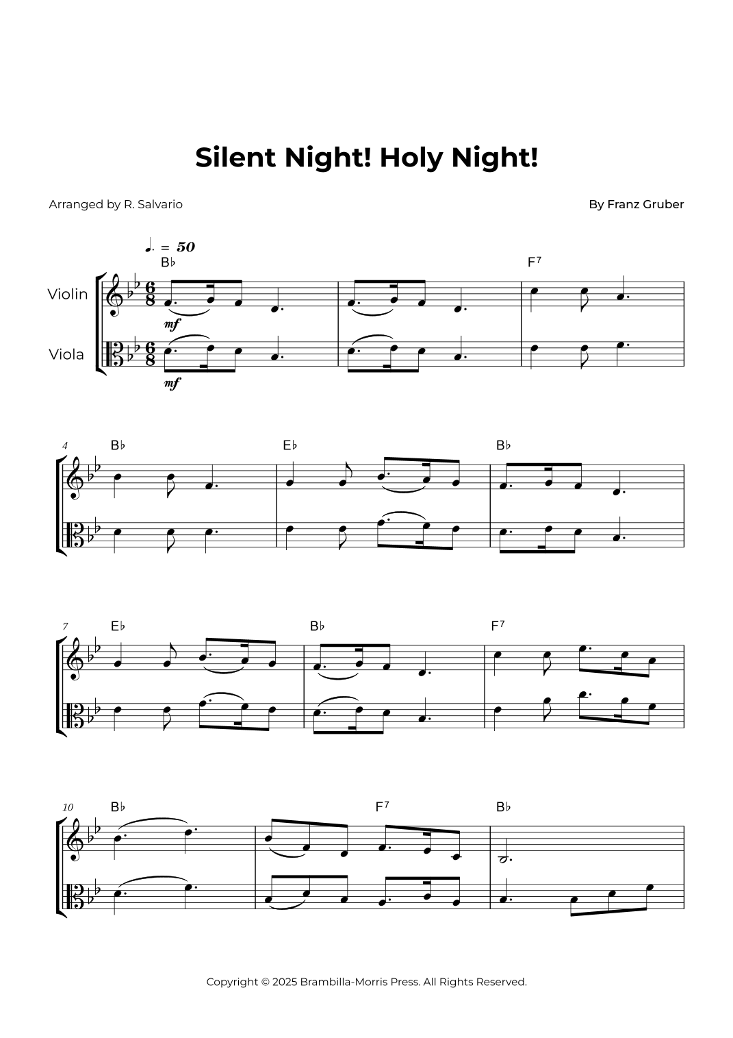 Silent Night! Holy Night! - Violin and Viola Duet by Franz Gruber Sheet ...