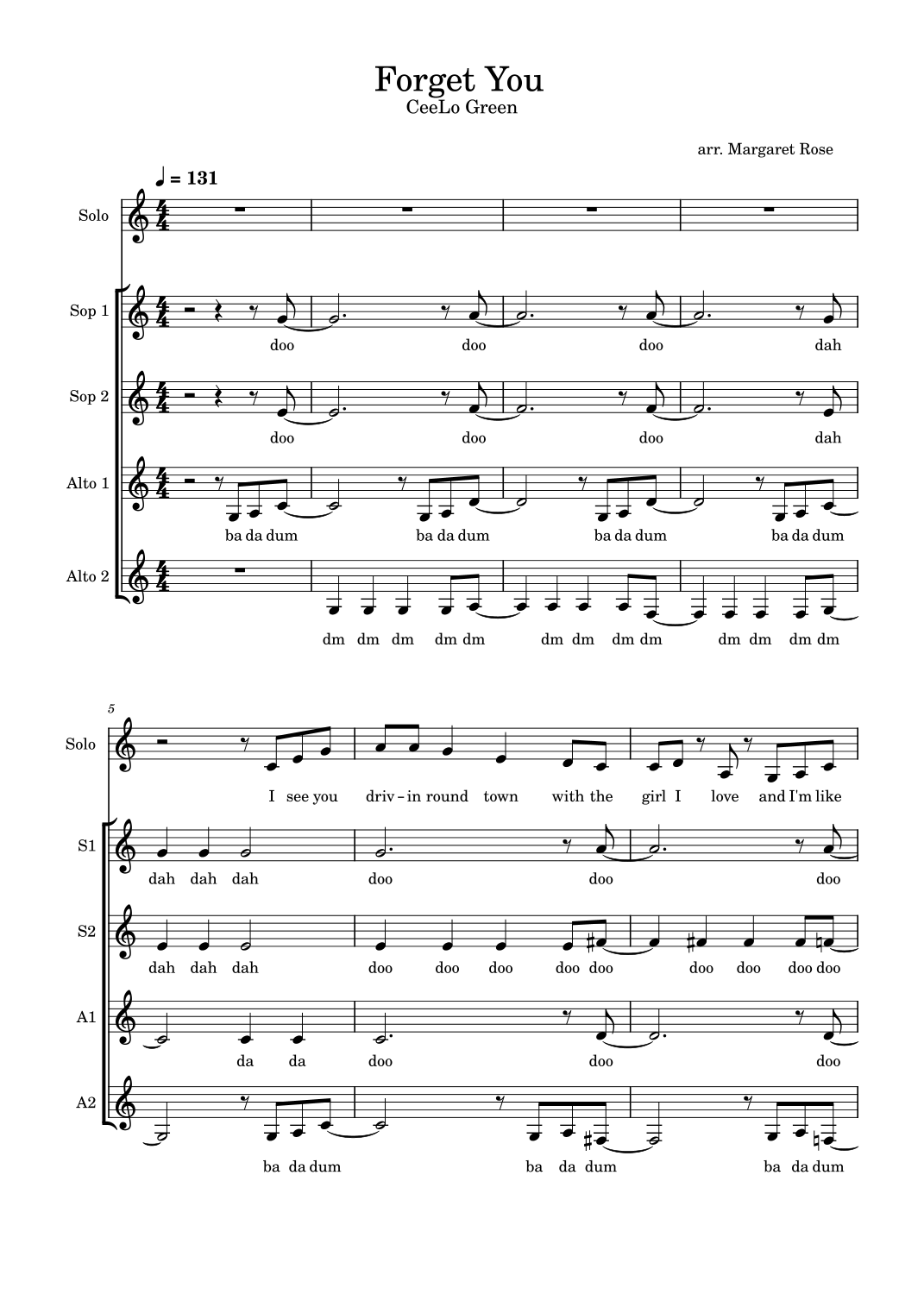 Forget You (arr. Margaret Rose) by Cee Lo Green Sheet Music for SSAA ...