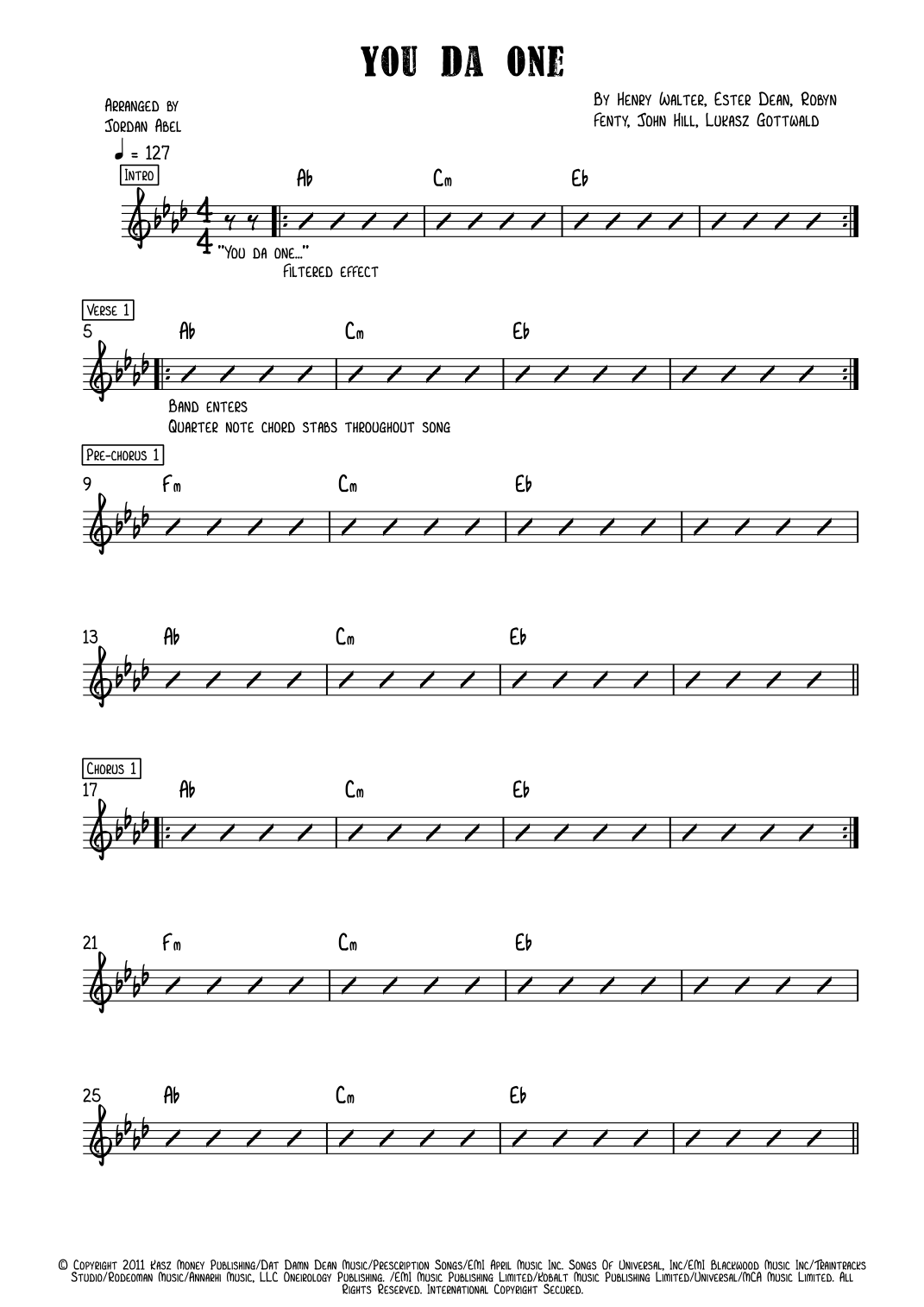 You Da One by Rihanna Sheet Music for Lead Sheet / Fake Book at Sheet ...