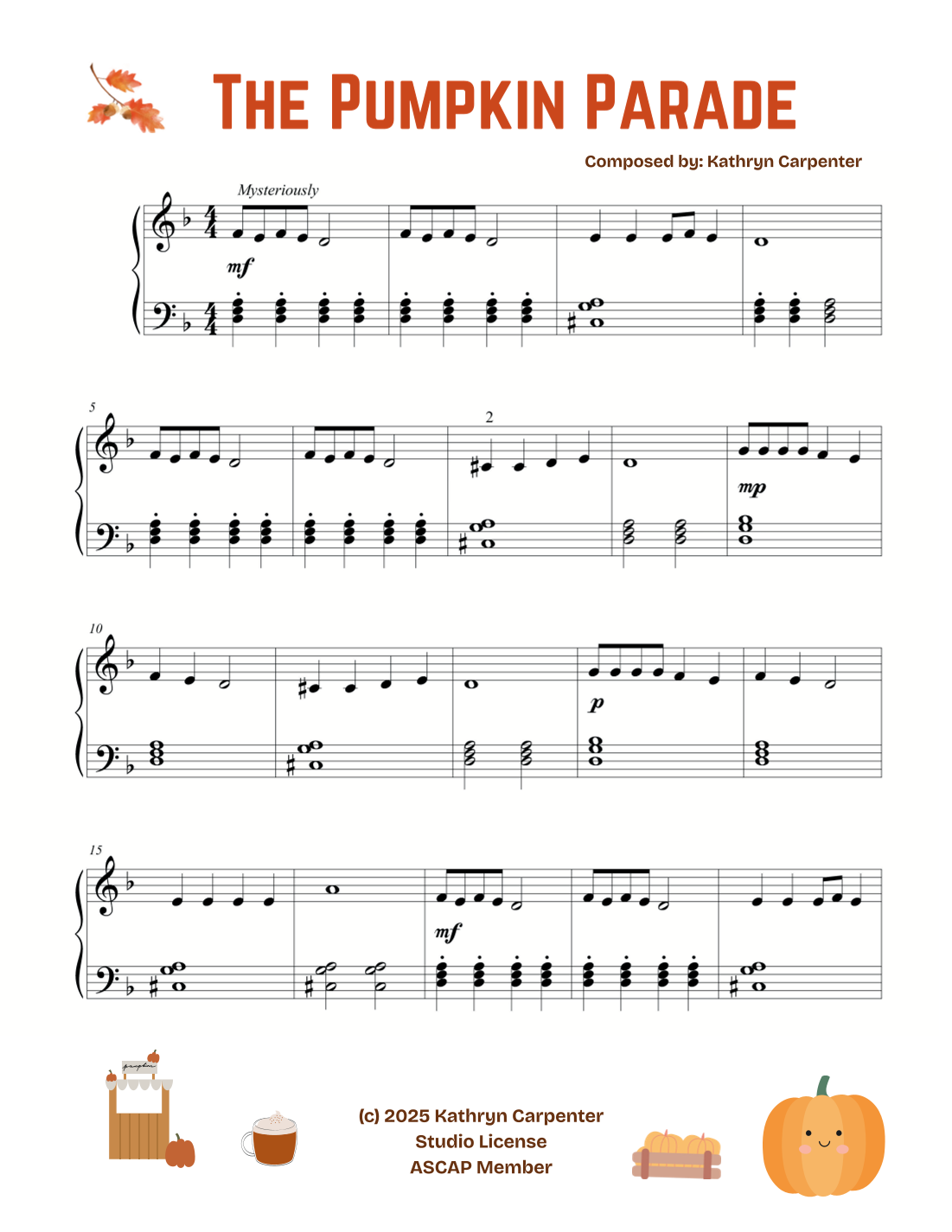 The Pumpkin Parade (C minor and D minor) Easy Piano by Kathryn ...