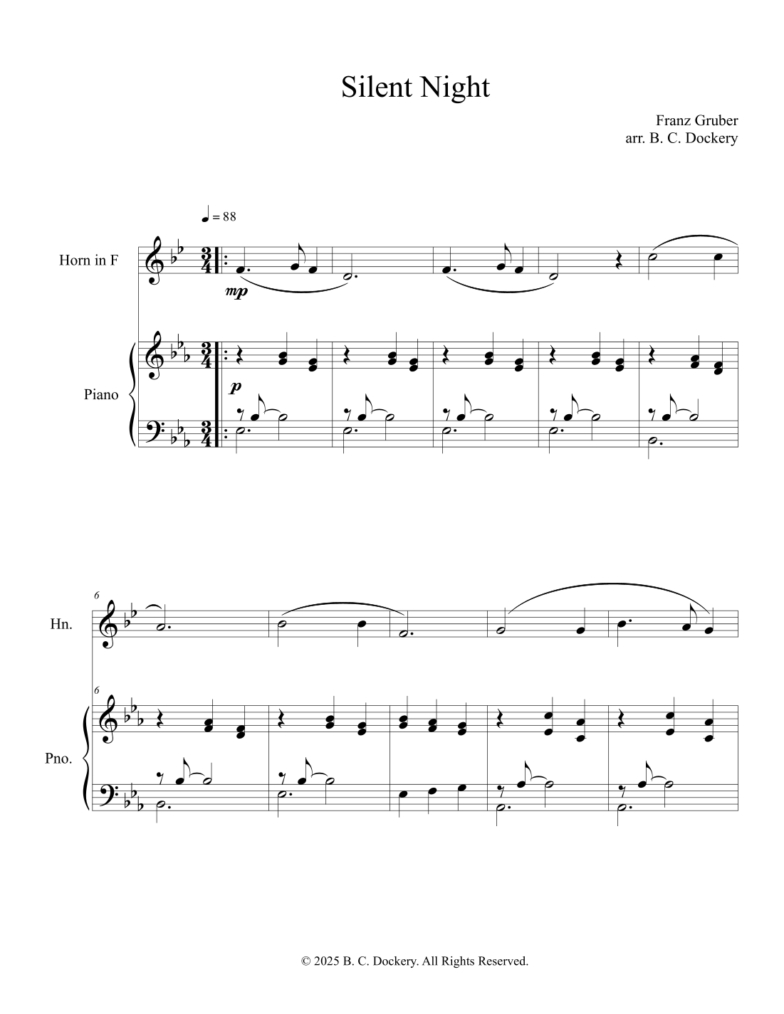 Silent Night (French Horn Solo with Piano Accompaniment) (arr. B. C ...