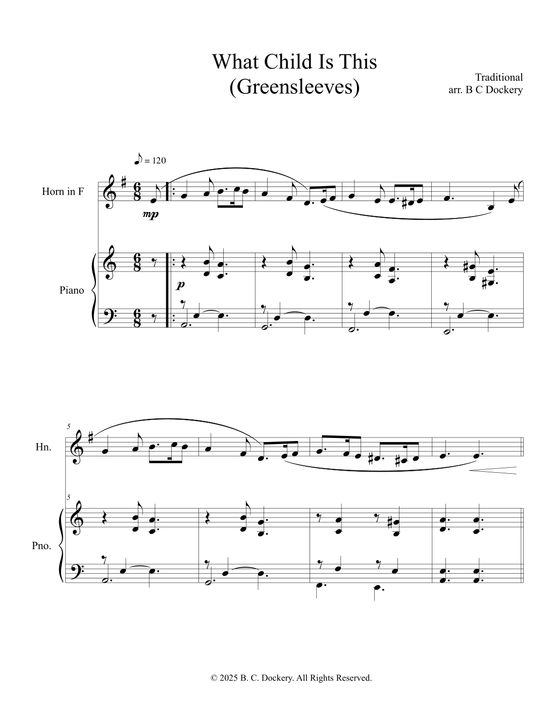 What Child is This (Greensleeves) for French Horn Solo with Piano ...