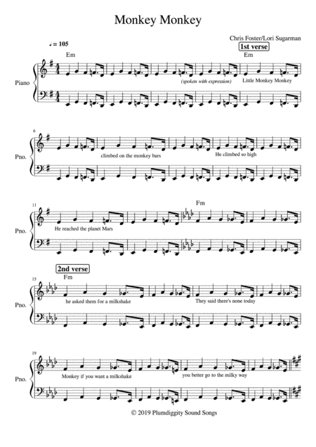 Monkey Monkey - Piano/Vocal/Guitar by Chris Foster, Lori Sugarman Sheet ...