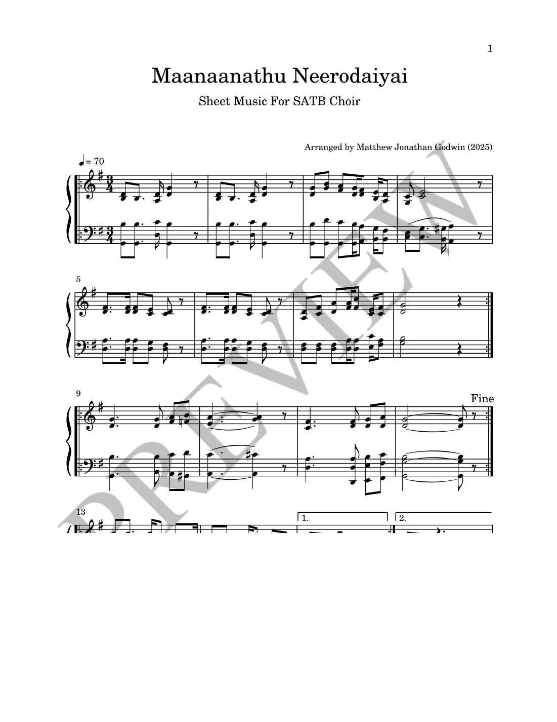 Maananathu Neerodaiyai - 4 Part SATB Sheet Music + Piano Score WITH ...