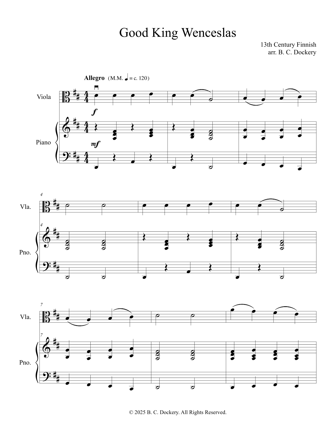 Good King Wenceslas (Viola Solo with Piano Accompaniment) (arr. B. C ...