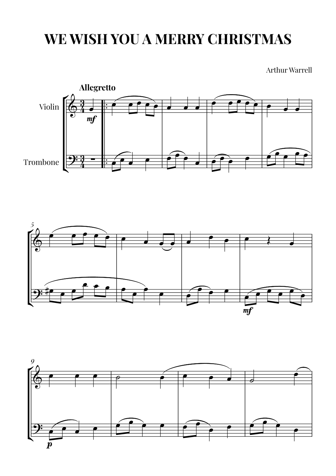 We Wish You a Merry Christmas - for Violin and Trombone (arr. Leonardo ...