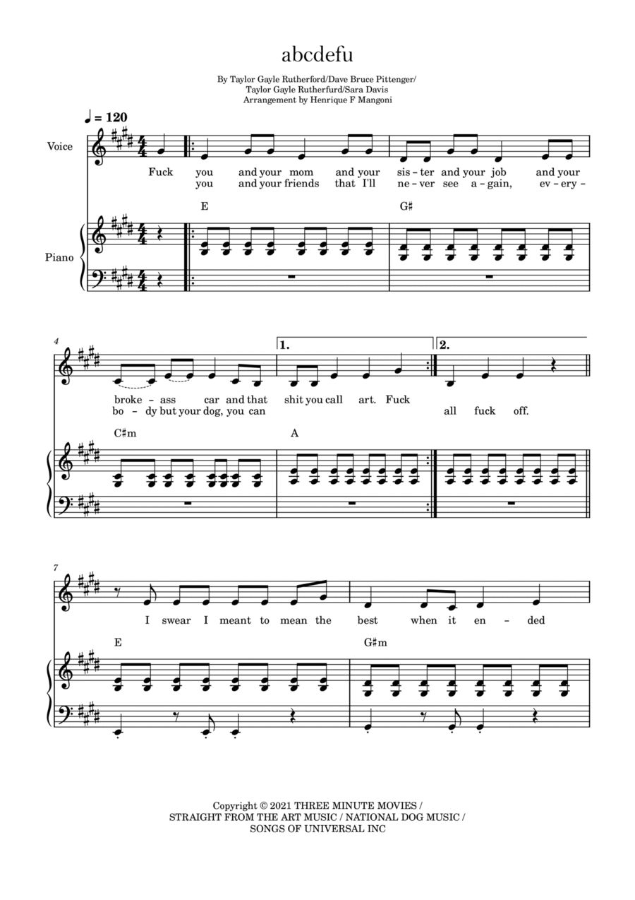 Abcdefu arr Henrique F Mangoni Noten Gayle Klavier Gesang