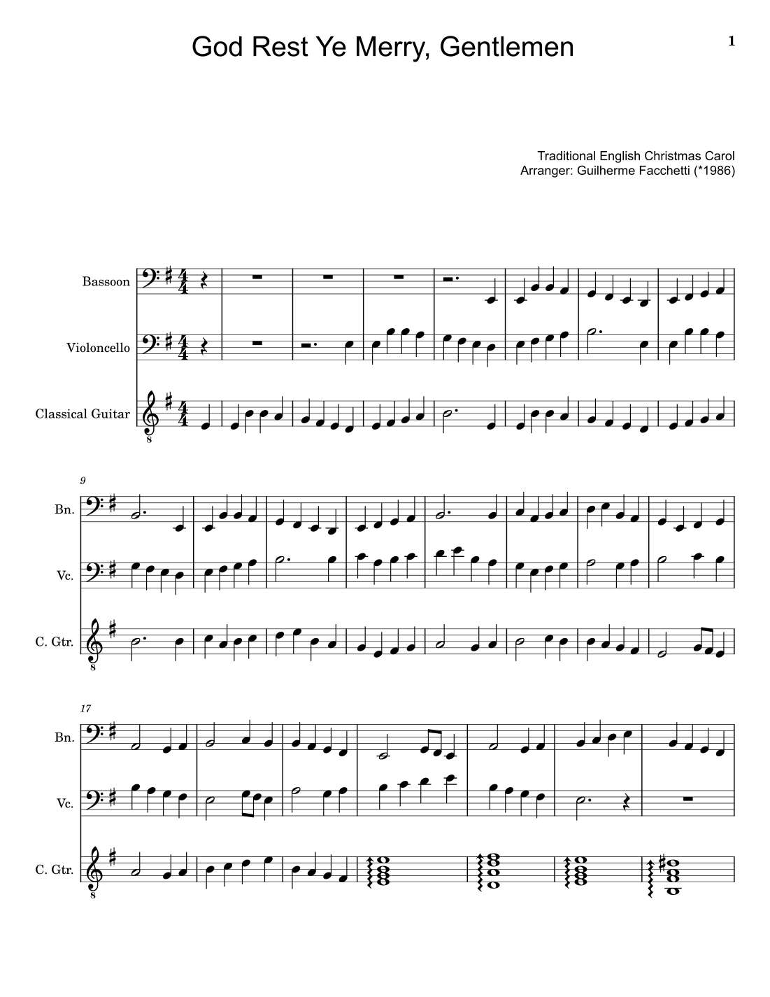 God Rest Ye Merry, Gentlemen - Bassoon, Cello and Guitar. With Parts ...