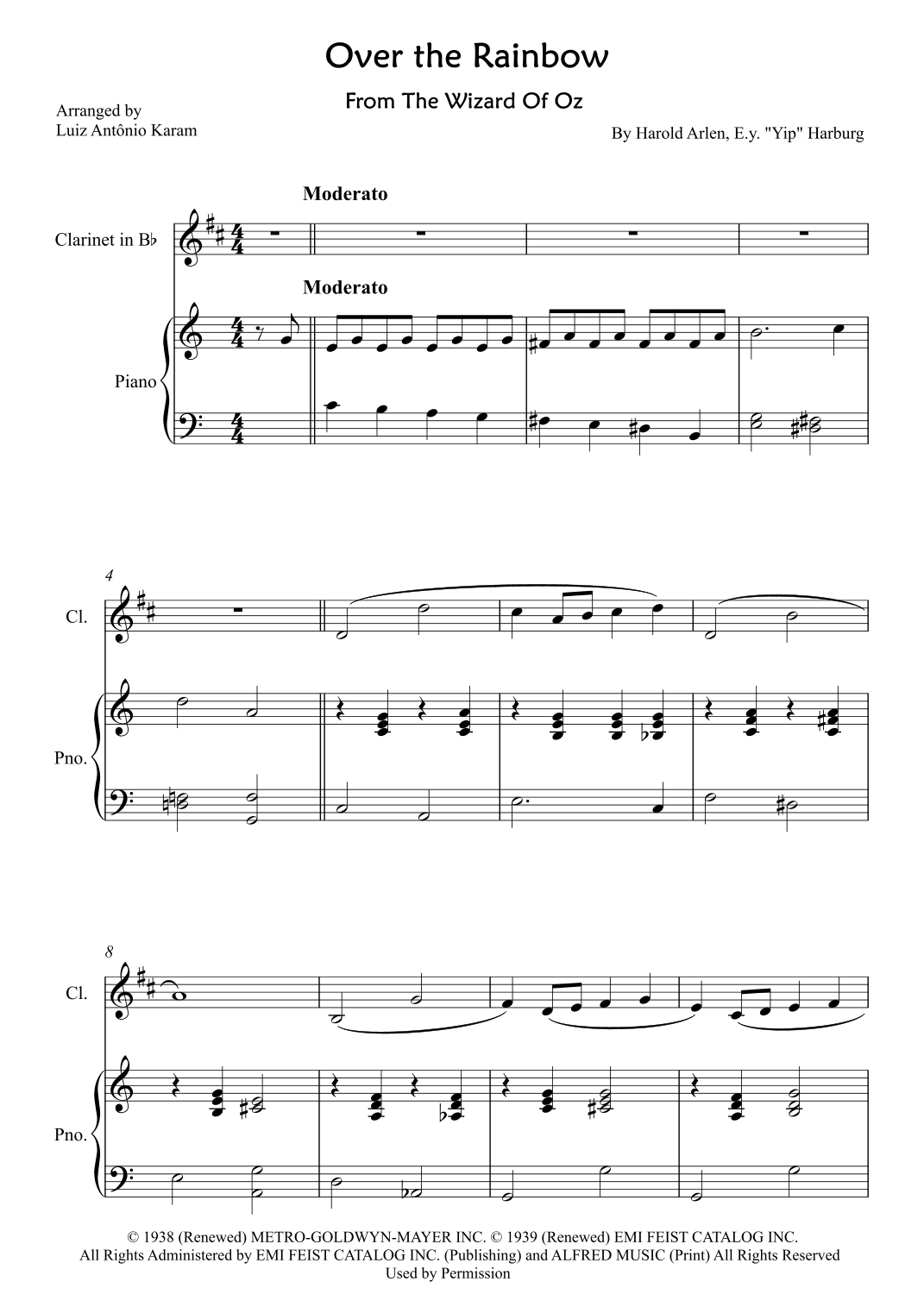 Over The Rainbow (arr. Luiz Antônio Karam) by Judy Garland Sheet Music ...