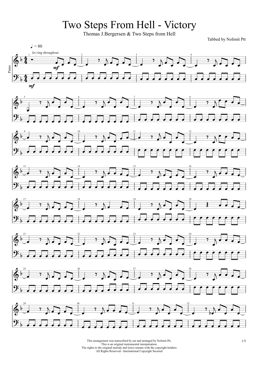 Two Steps From Hell - Victory (arr. Ptt) by Twö Steps From Hell Sheet ...
