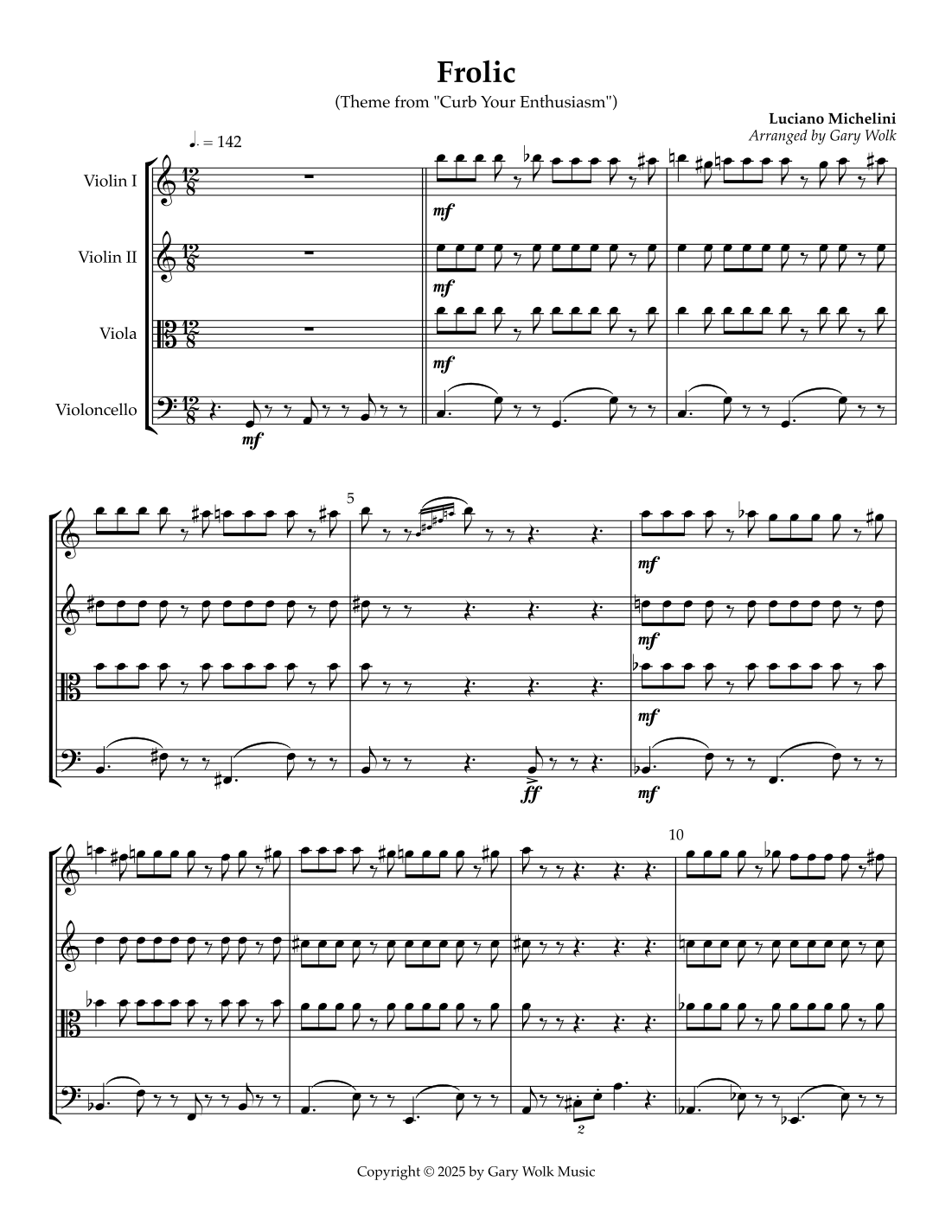 Frolic (Theme From Curb Your Enthusiasm) (arr. Gary Wolk) by Luciano Michelini Sheet Music for ...