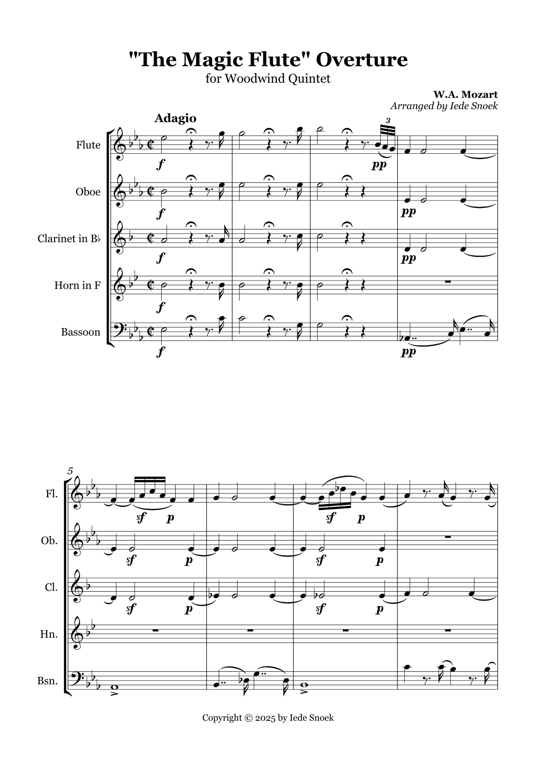 Overture to 'The Magic Flute' (arr. Iede Snoek) by Iede Snoek Sheet ...