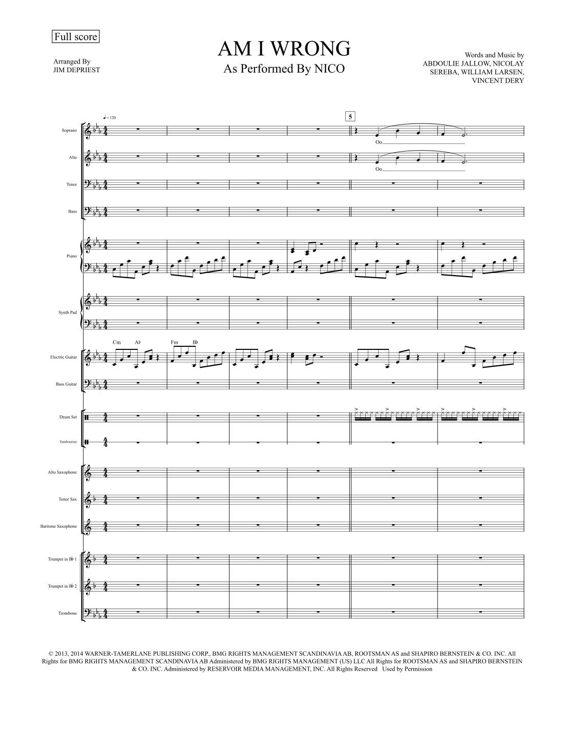Am I Wrong (arr. Jim DePriest) by Nico & Vinz Sheet Music for SATB ...