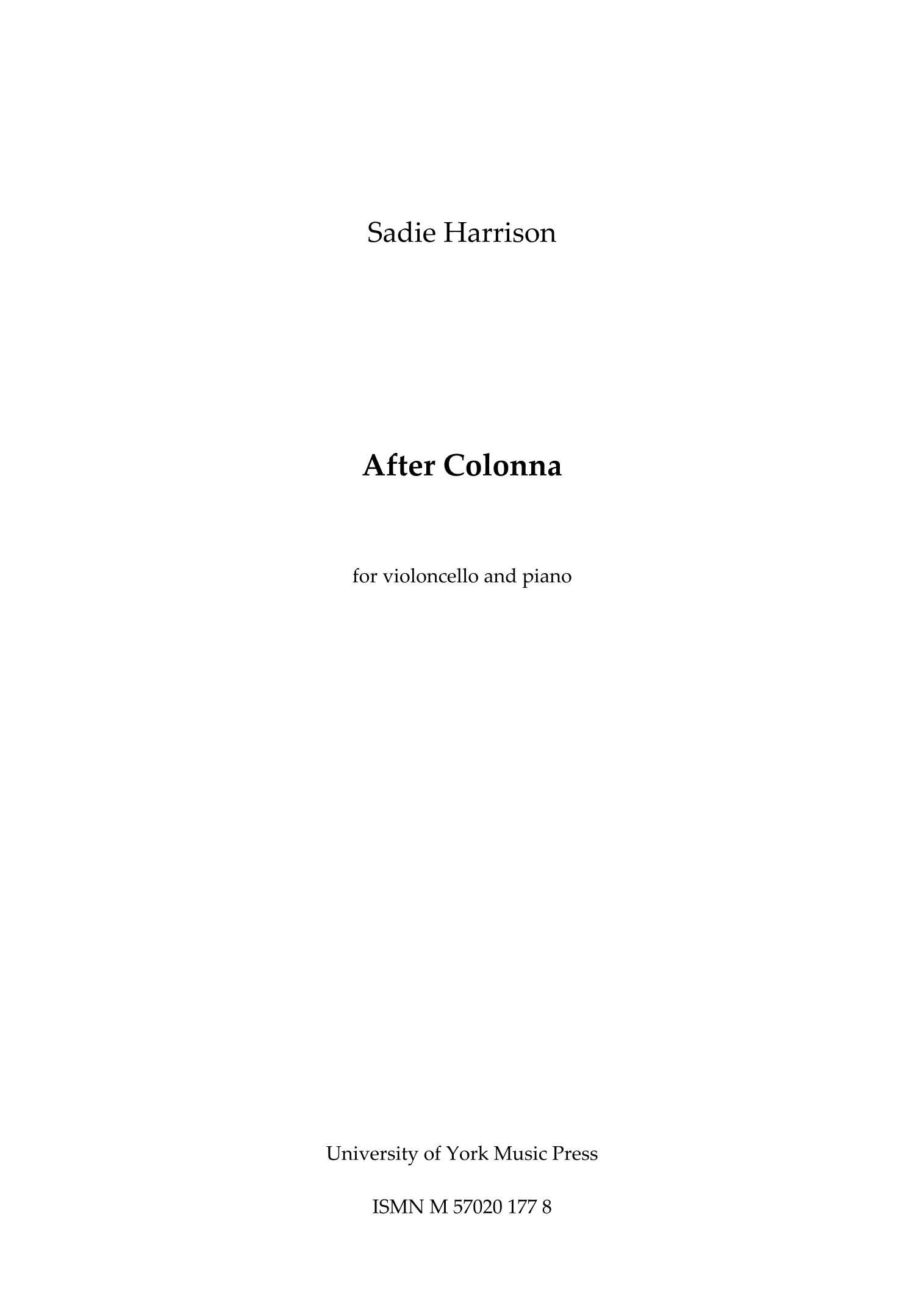 After Colonna by Sadie Harrison Sheet Music for Cello and Piano at ...