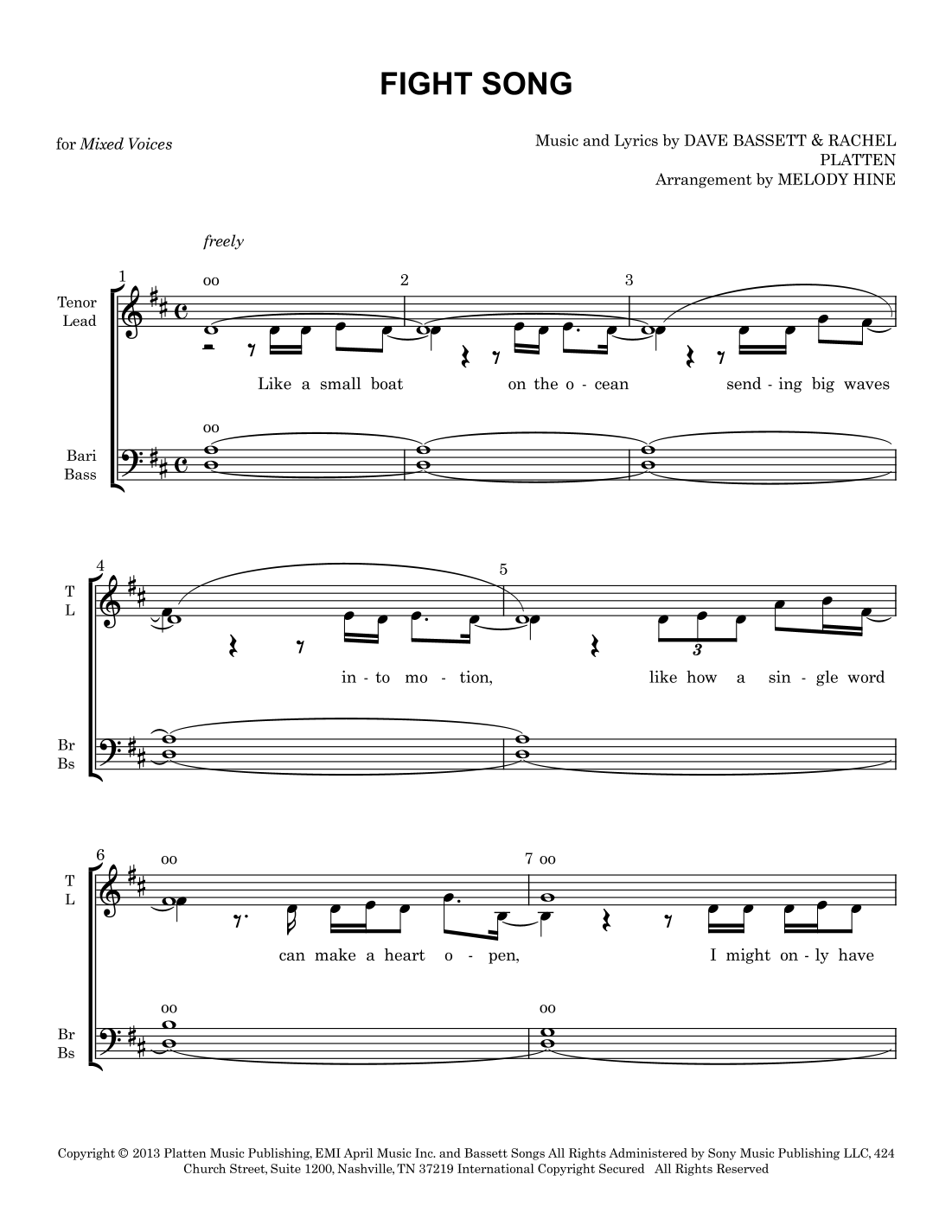 Fight Song (arr. Melody Hine) by Rachel Platten Sheet Music for SATB ...