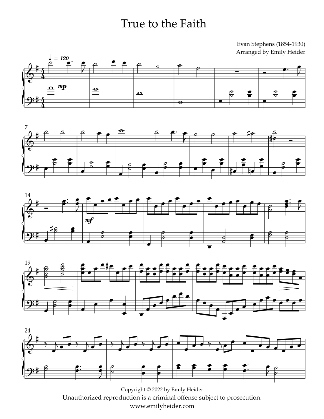 True to the Faith (arr. Emily Heider) by Emily Heider Sheet Music for ...