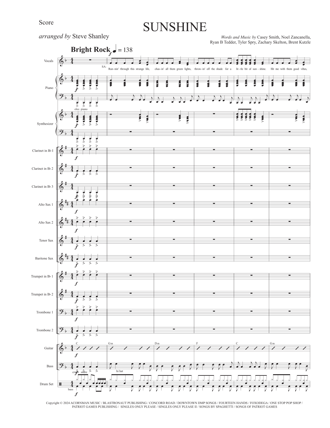 A Little Bit Of Sunshine (arr. Steve Shanley) by OneRepublic Sheet ...