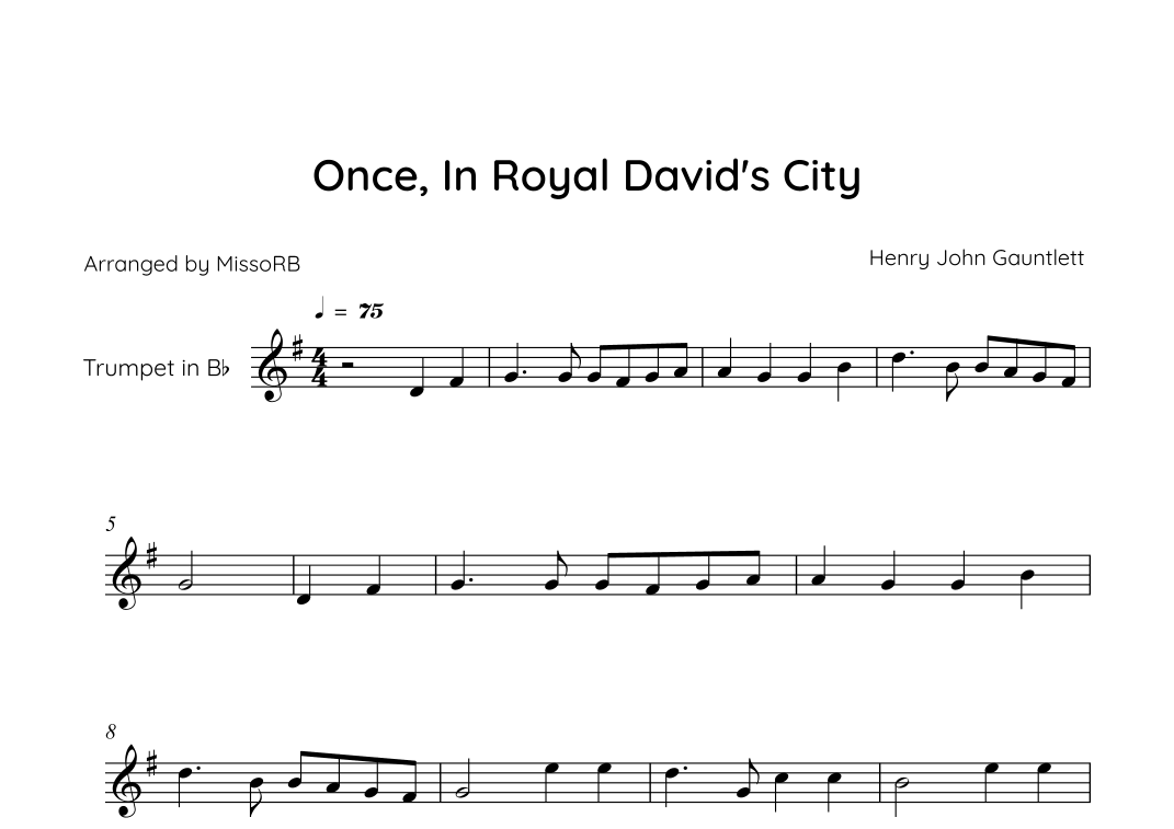 Once in Royal David's City - Flute in F Major - Easy (arr. MissoRB by ...