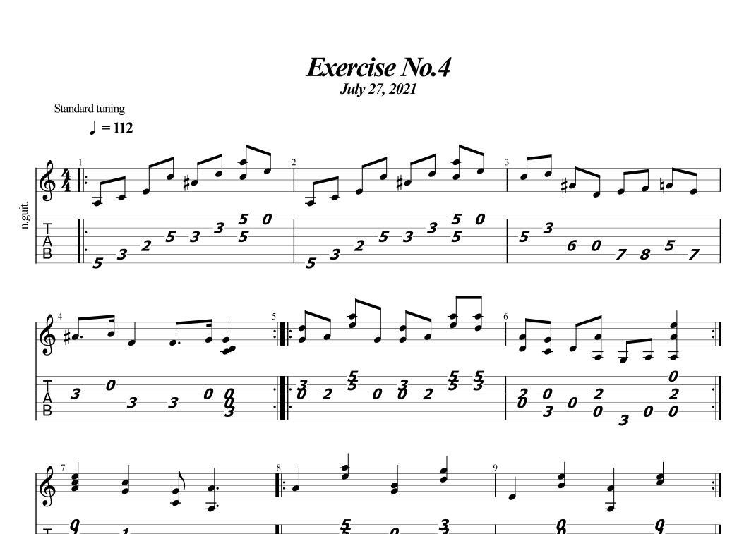 Exercise No.4 Partitions | Alex Breza | Tablature Guitare