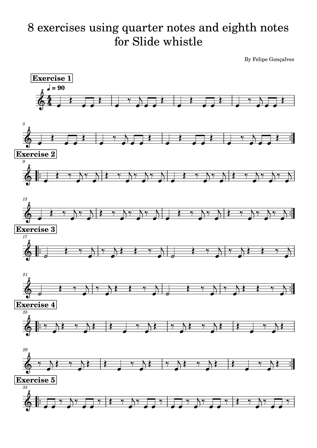 8 exercises using quarter notes and eighth notes for Slide whistle by ...