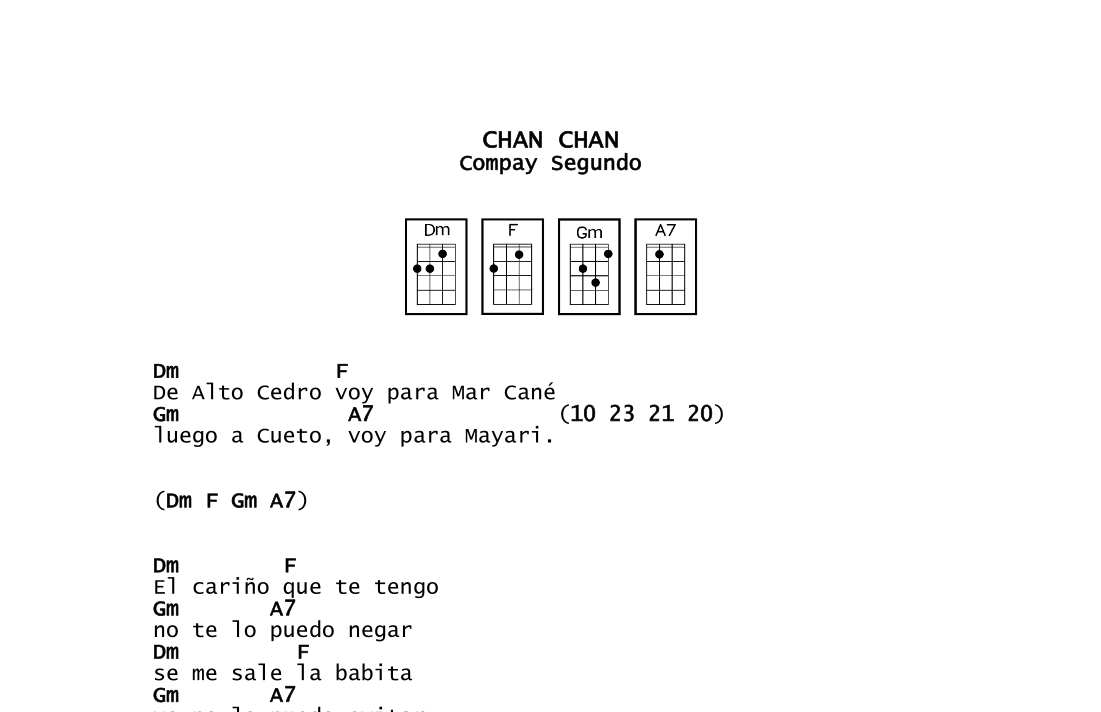Chan Chan (arr. Leo Baeza) by Compay Segundo Sheet Music for Ukulele ...