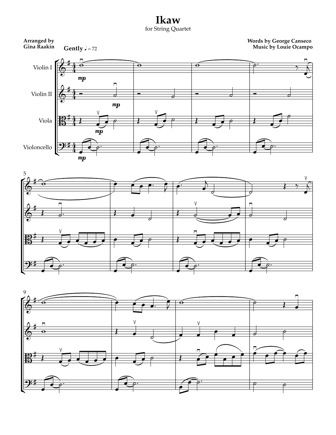 Ikaw for String Quartet (arr. Gina Raakin) por Words by George Canseco ...