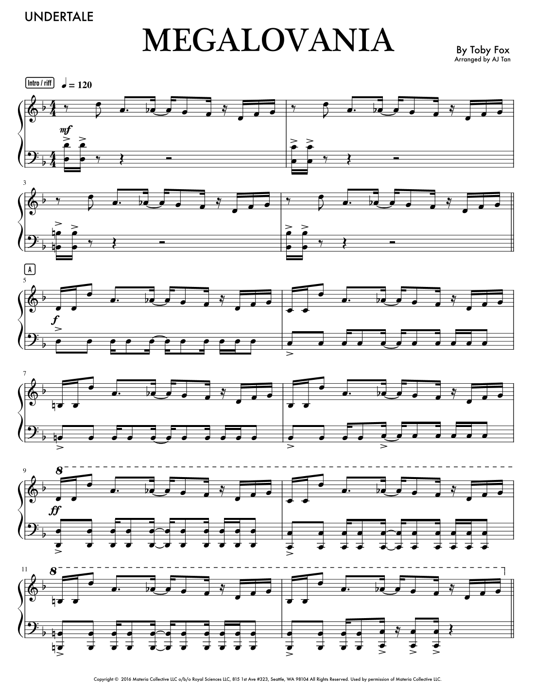 MEGALOVANIA (from Undertale) (arr. AJ Tan) by Toby Fox Sheet Music for ...