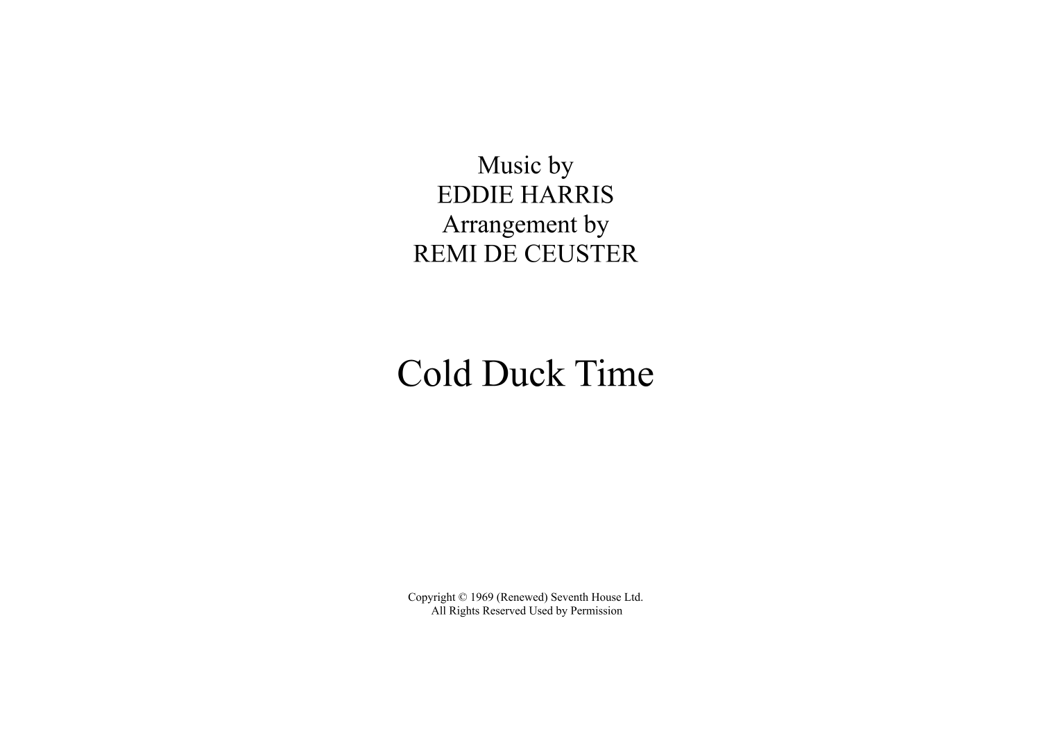 Cold Duck Time (arr. Remi De Ceuster) by Eddie Harris Sheet Music for ...