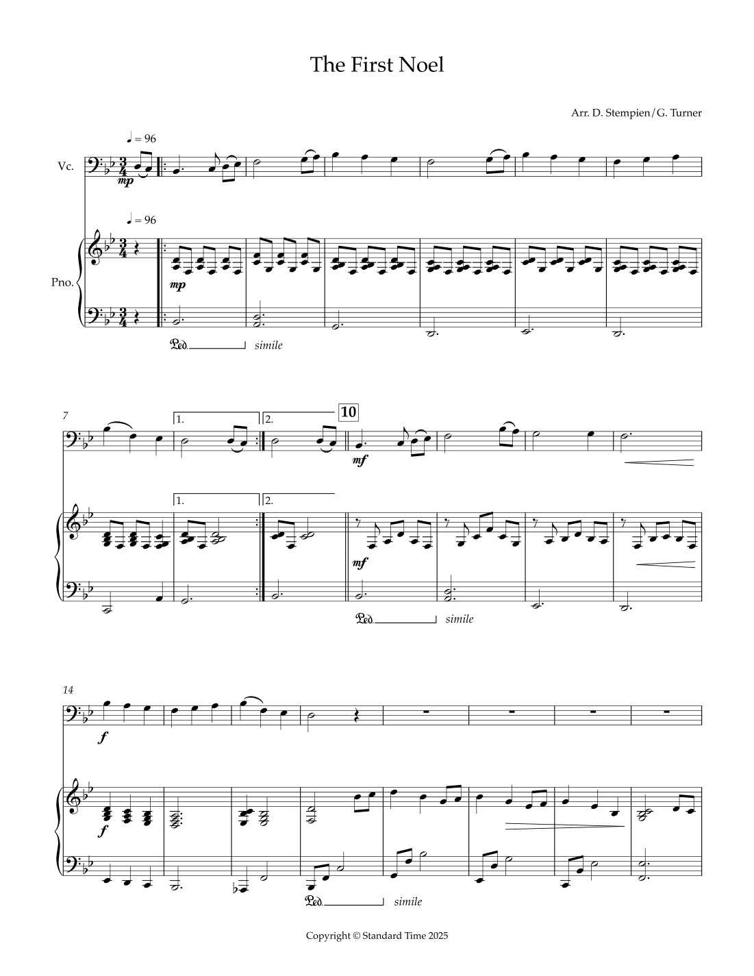 The First Noel for Cello Solo with Piano Accompaniment (arr. Debra E ...