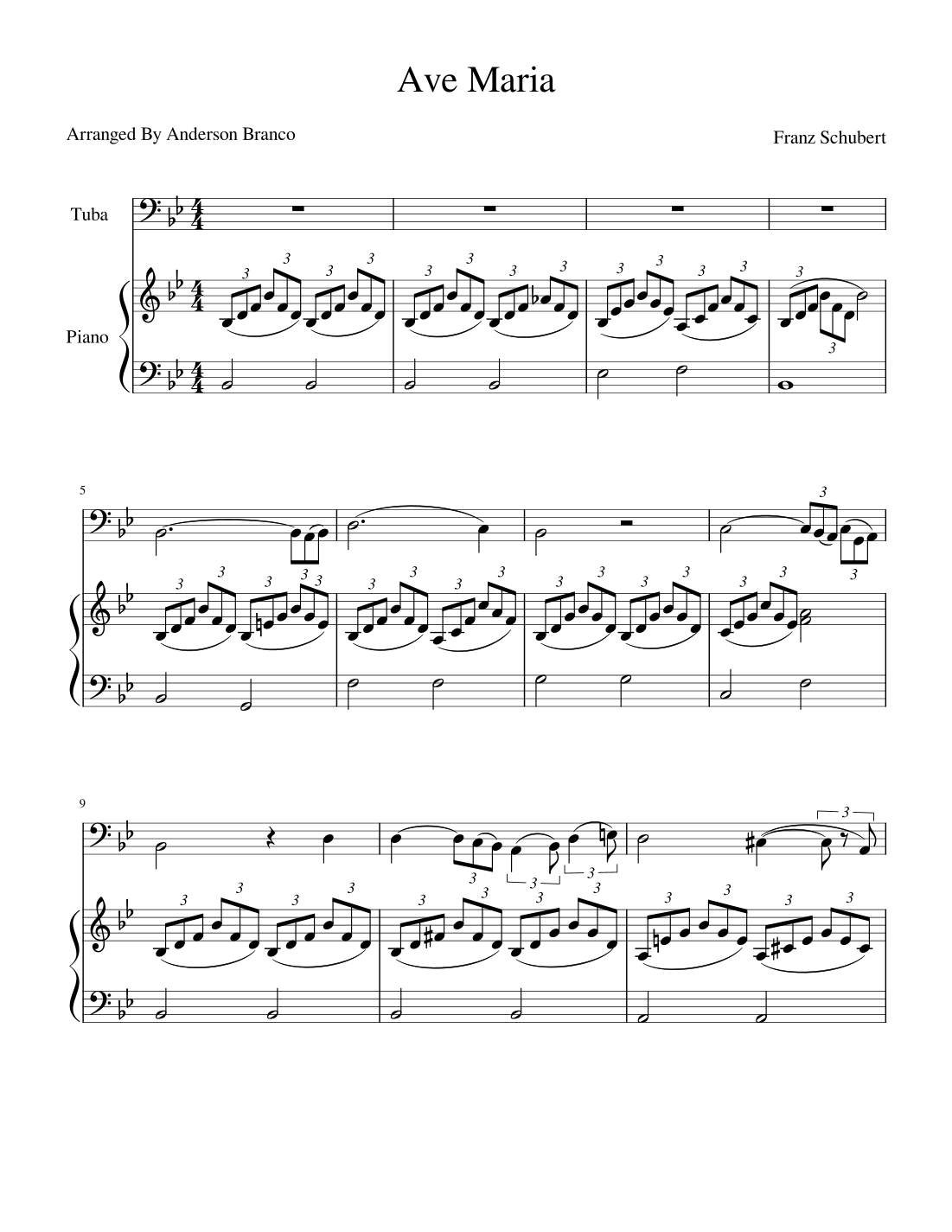 Ave Maria (Franz Schubert - Tuba & Piano - Key of Bb) (arr. Anderson ...