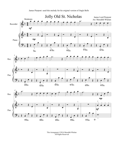 Christmas Duets for Recorder & Piano: Jolly Old St. Nicholas (arr ...