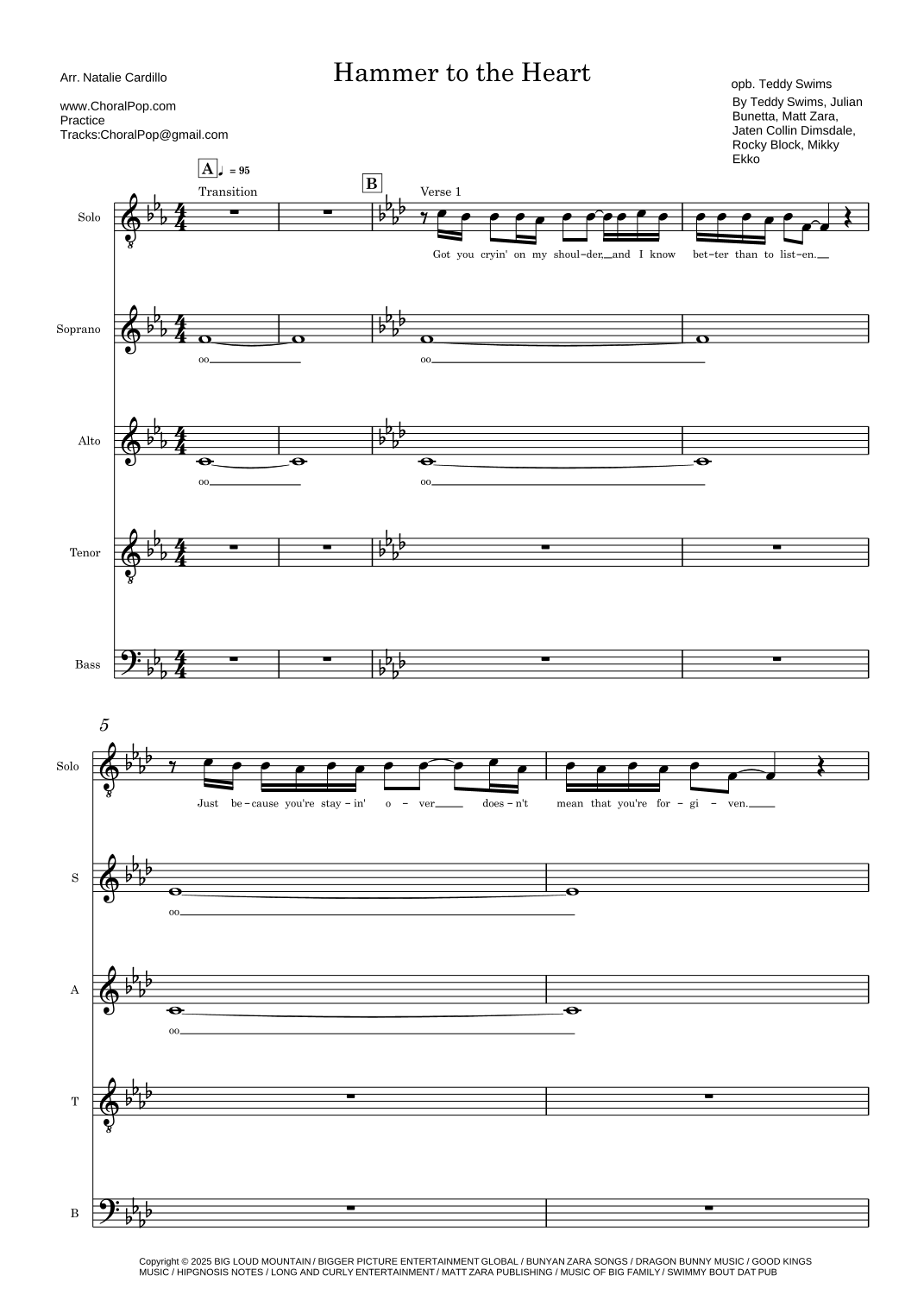 Hammer to the Heart (arr. Natalie Cardillo) by Teddy Swims Sheet Music ...