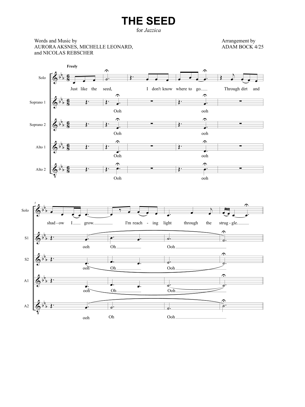 The Seed (arr. Adam Bock) by Nicolas Rebscher Sheet Music for SSAA ...
