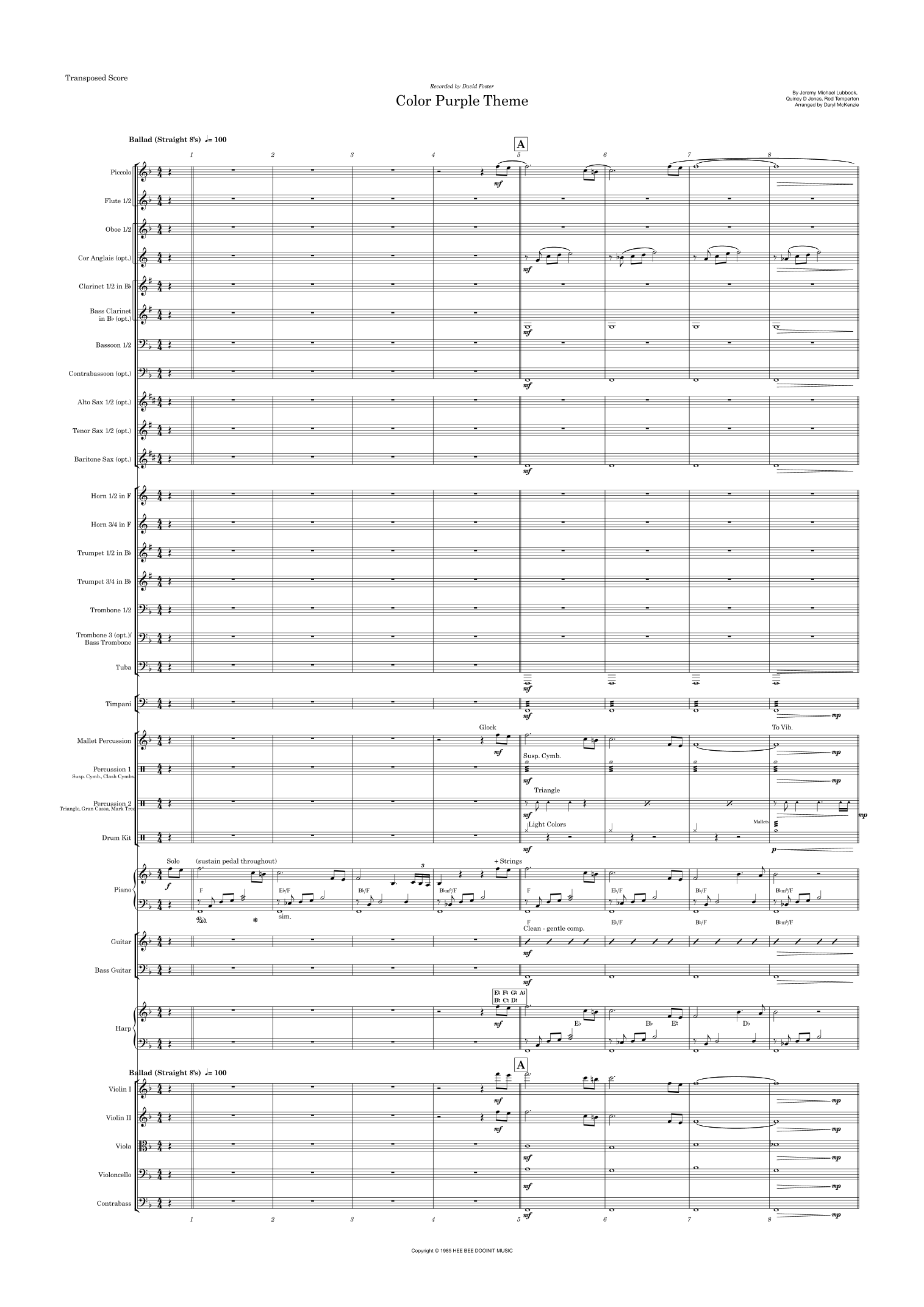 Theme From The Color Purple by Quincy Jones Sheet Music for Full ...