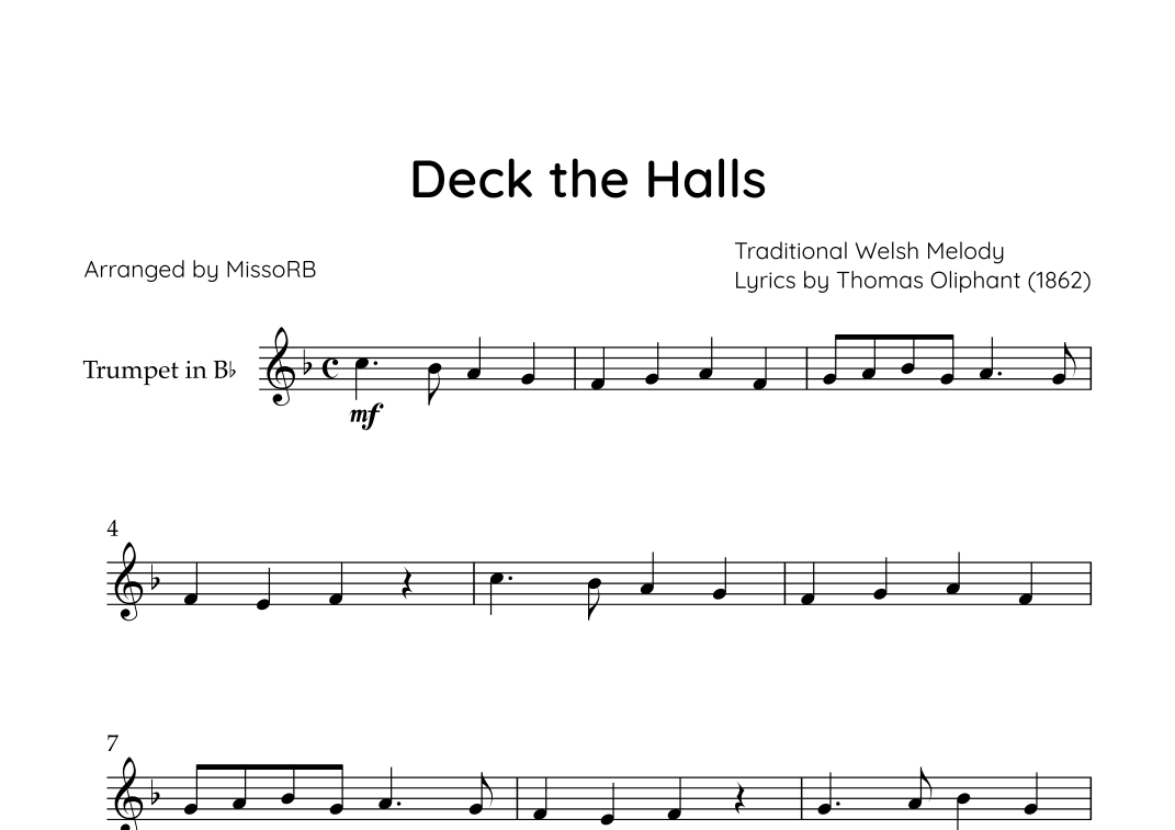Deck the Halls - Tenor Sax in Eb Major (arr. MissoRB) by John Parry ...