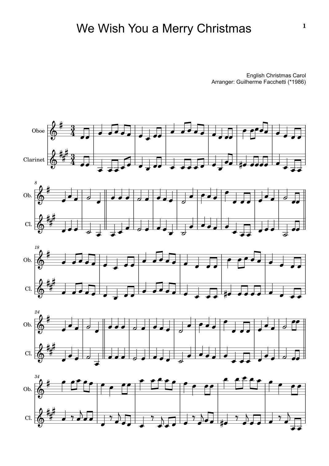 We Wish You a Merry Christmas - Arranged for Oboe and Clarinet. (arr ...