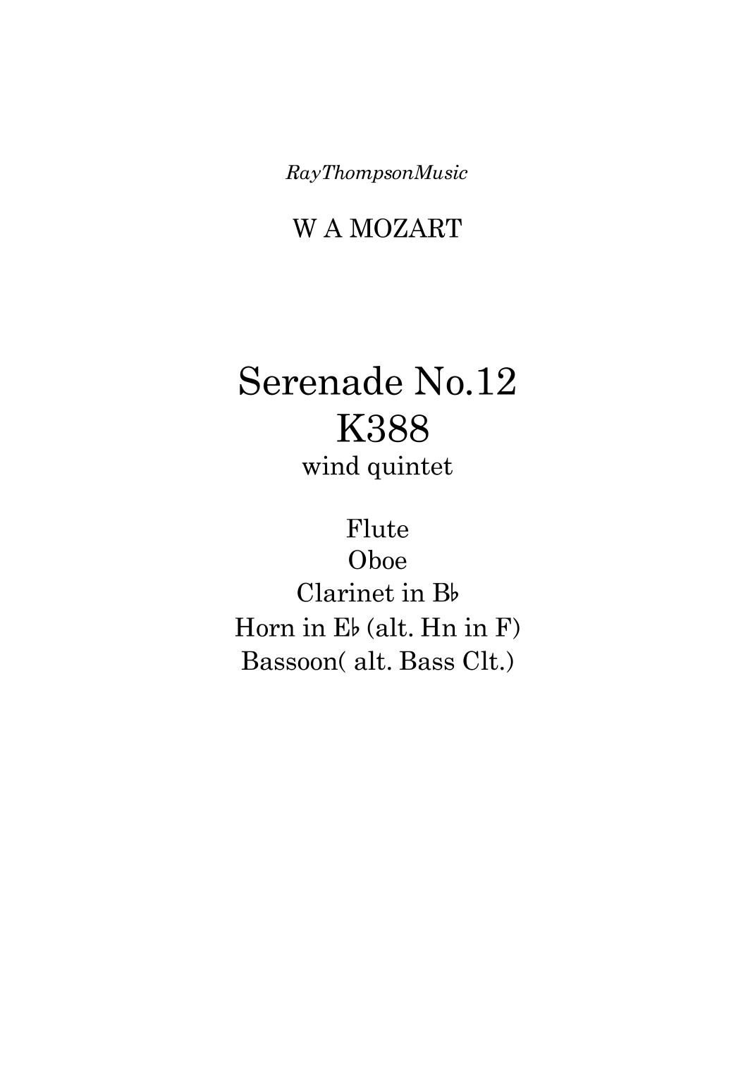 Mozart: Serenade No.12 in C minor "Nacht Musique" K388 - wind quintet ...