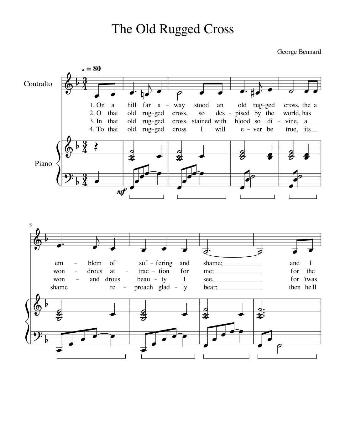 The Old Rugged Cross (Contralto & Piano - Key of F) (arr. Anderson ...
